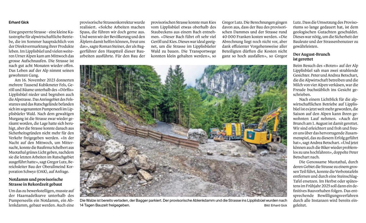 Alpstrasse ins Lipplisbüel ist wieder geöffnet | Schelbert AG